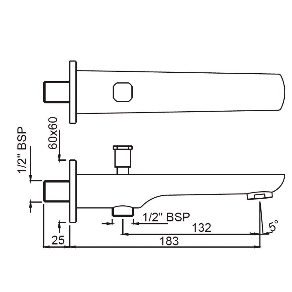 Kubix Prime Bath Spout with Diverter | Chrome | Jaquar Global
