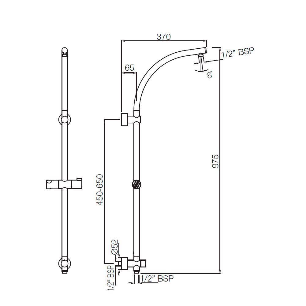 Round 24mm Exposed Shower Pipe with Diverter Knob | Jaquar Global