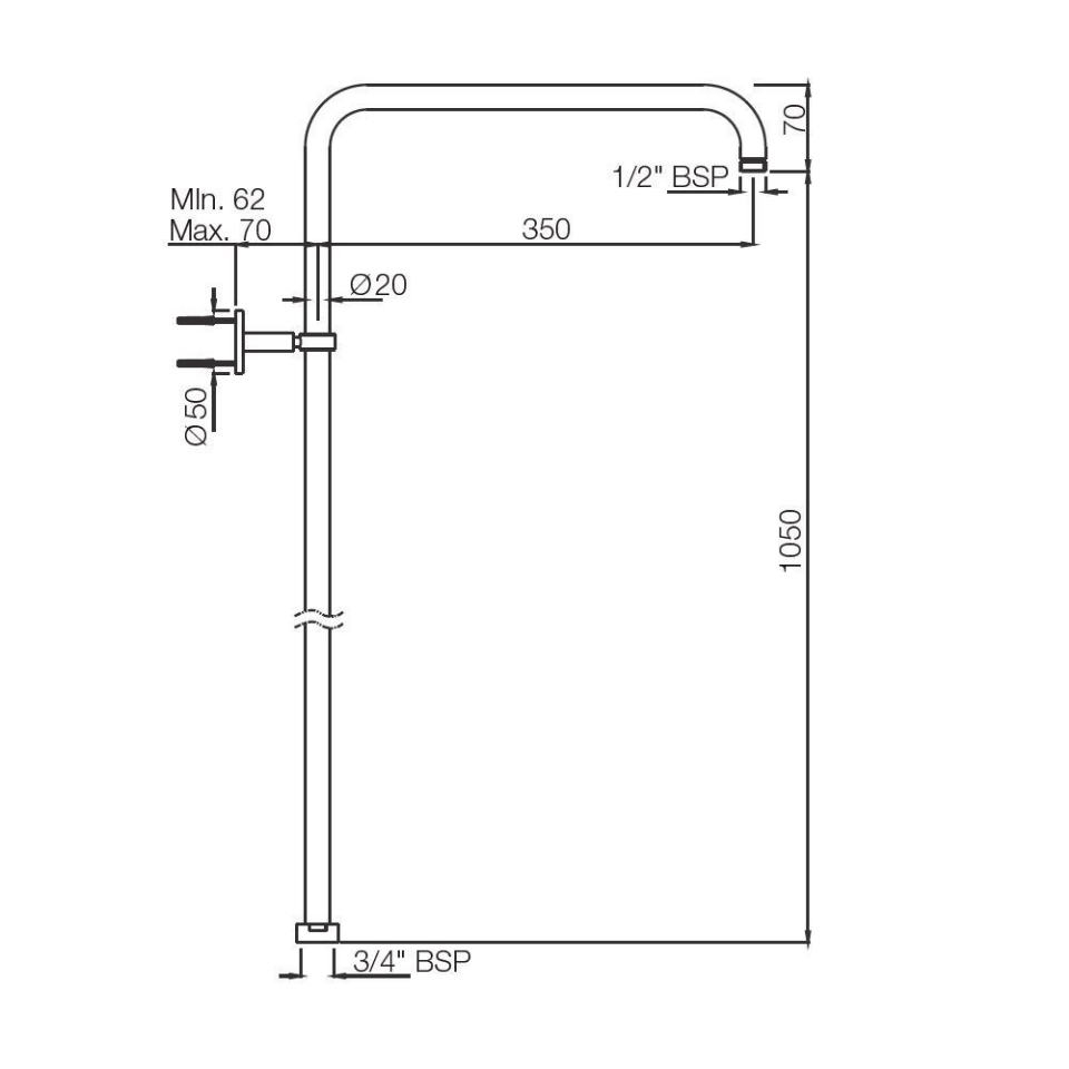 L Type 20mm Exposed Round Shape Shower Pipe | Jaquar Global