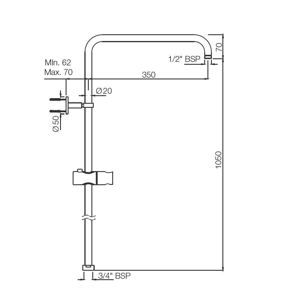 20mm Exposed Round Shower Pipe + Holder | L-Type | Jaquar Global