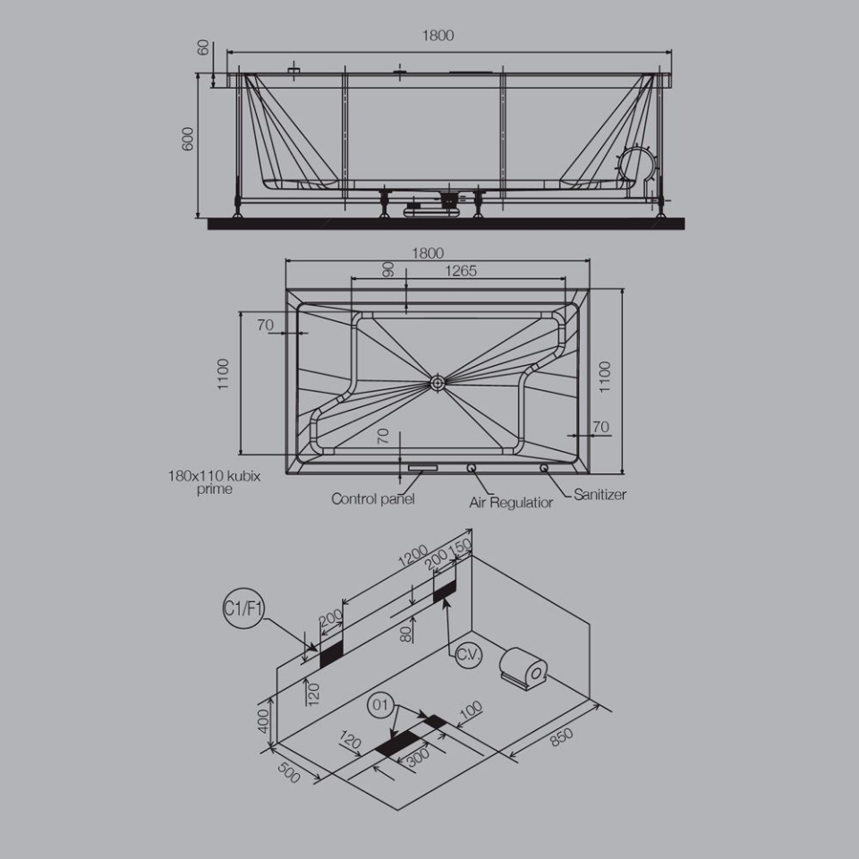 Kubix Prime 800mm Combi System Whirlpool BathTub | Jaquar Global