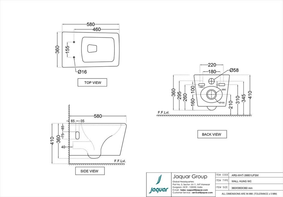 Aria Wall Hung WC | UF Soft Seat | Jaquar Global
