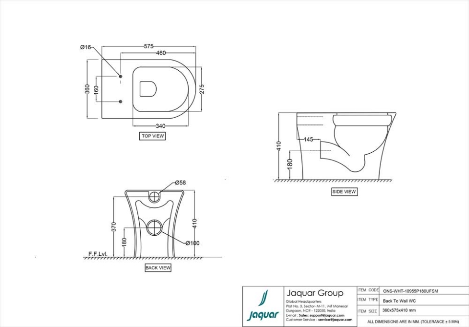 Ornamix Rimless Back To Wall WC | P Trap- 180 mm | Jaquar Global