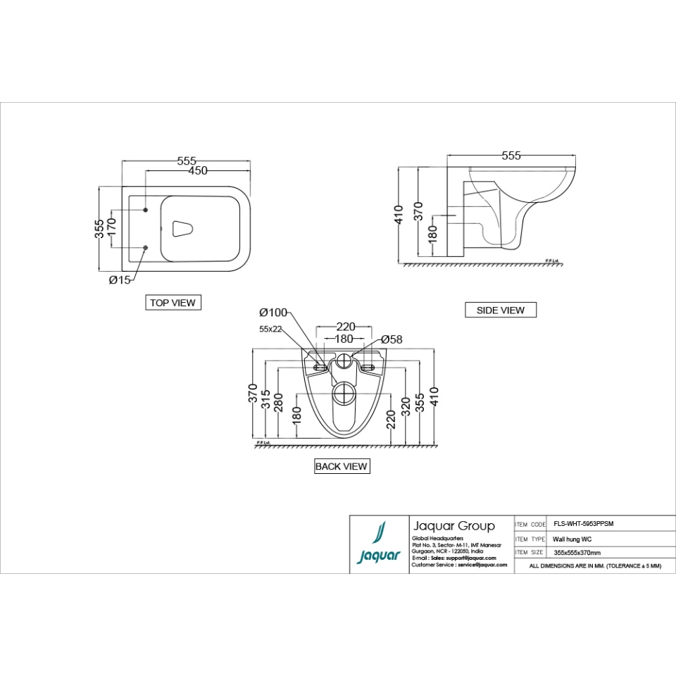 Florentine Rimless Wall Hung PP Soft Cover WC | Jaquar Global