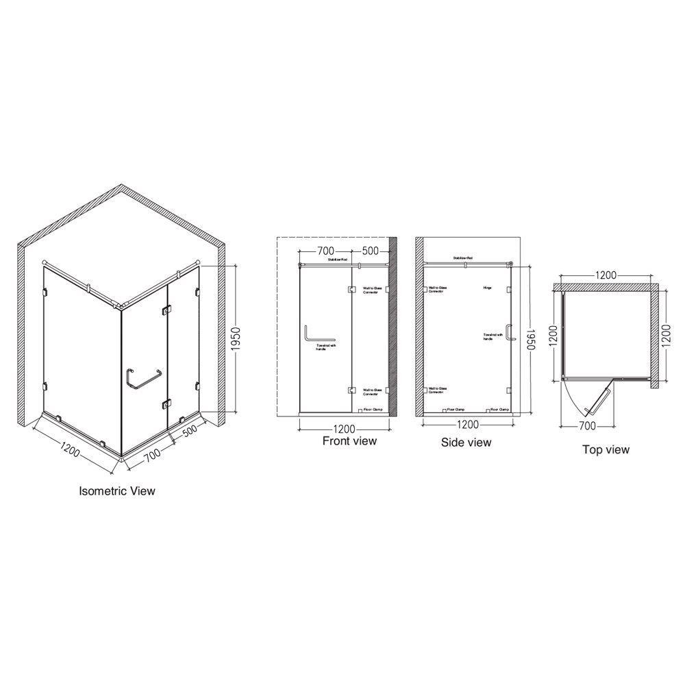 2800-3200mm Frameless Corner Enclosure | Jaquar Global